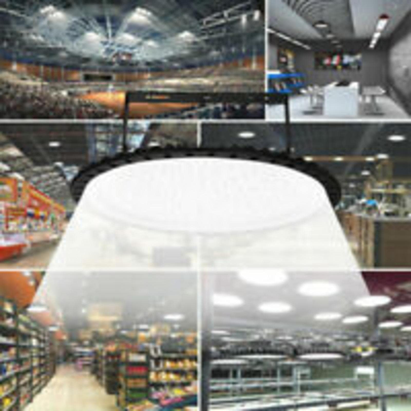 WUWAI 100W 200W 300W UFO LED High Bay Lights, 6500K Daylight White Ultra Thin Highbay Light Fixtures, IP65 Waterproof Bay Lighting for Garage Factory Warehouse Gym