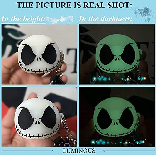 CCXNAS Compatible with Airpods Case Cover with Keychain, Halloween Luminous Skull for Airpods 2nd & 1st Cases, Soft Silicone Cute Funny Anime Case for Apple Airpods 2/1