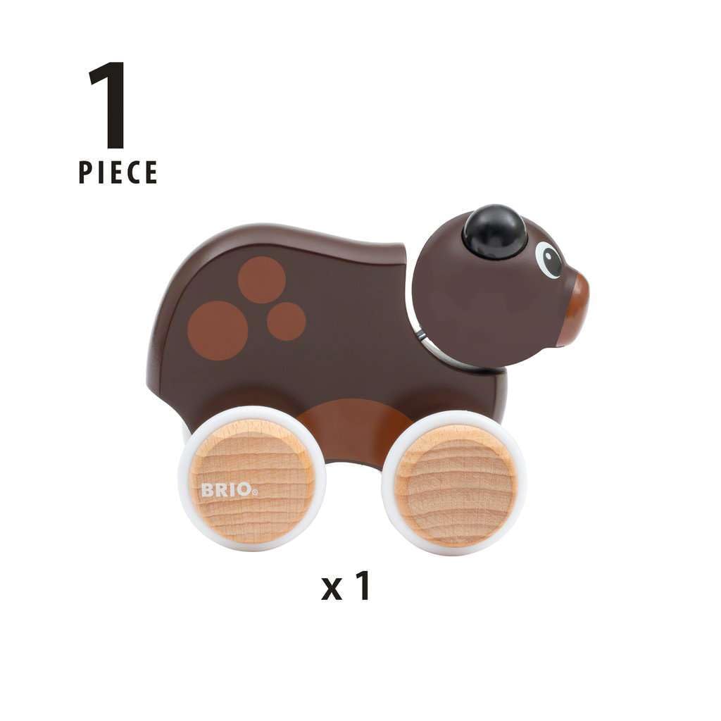 BRIO 30338 Push Along Bear | The Perfect Playmate for Your Toddler, White