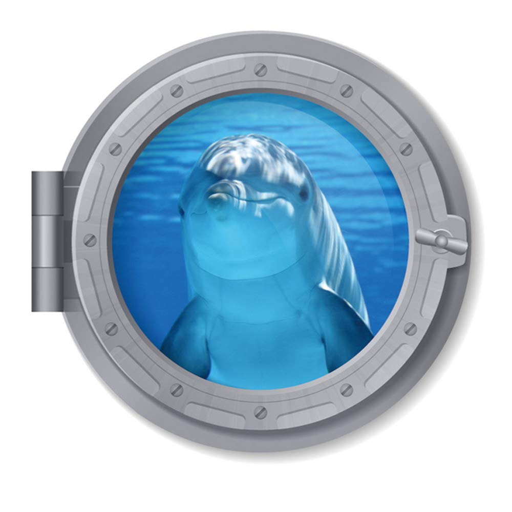 BooDecal 11 x 11 inch Cute Dolphin Undersea Series Porthole Fake Window Removable Wall Decals Swimming Sea Fish Waterproof Wall Stickers for Childrens Playroom Nursery Bathroom