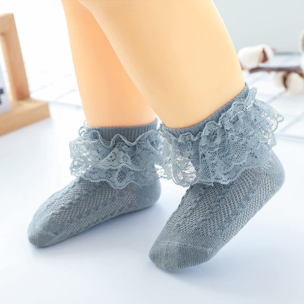 Adeimoo Princess Newborn Baby Girls Socks Lace Ruffle Frilly Ankle Dress Sock for Infants Toddler (5 Pack, 6-12 Months)