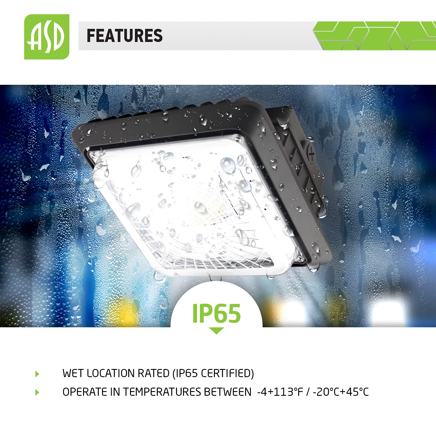 ASD 5000K Canopy LED Lights 347V-480V Dimmable IP65 40W 5400Lm Outdoor Ceiling Lights with J-Box | Light Fixture Canopy | Gas Station and Garage Light | LED Parking Lot Light UL&DLC