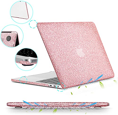 Anban Compatible with MacBook Air 13 inch Case 2021 2020 2019 2018 Release A2337 M1 A2179 A1932 with Touch ID, Glitter Leather Laptop Hard Shell Case with Keyboard Cover, Sparkle Hot Pink