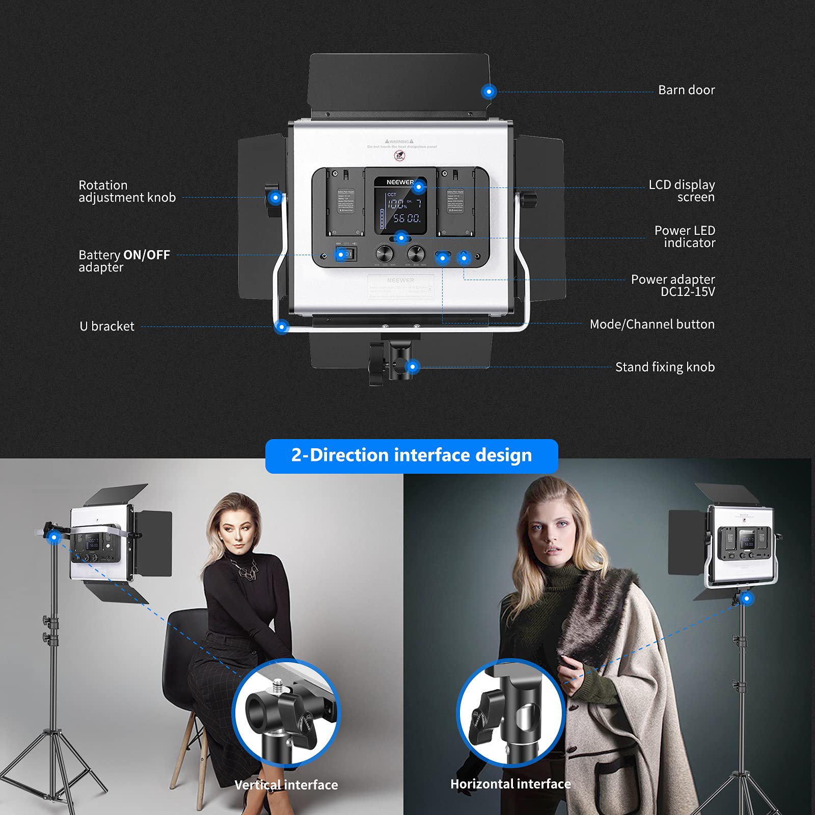 Neewer 2 Packs 530 RGB Led Light with APP Control, Photography Video Lighting Kit with Stands and Bag, 528 SMD LEDs CRI95/3200K- 5600K/Brightness 0-100%/0-360 Adjustable Colors/9 Applicable Scenes