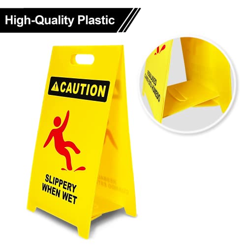 8 NET 12-Pack Caution Wet Floor Sign with Graphic, 19ββ height, durable corrugated plastic, double-sided English/Spanish Wet floor Caution Stand for indoors and outdoors, Avoid Fall & Slip Accident