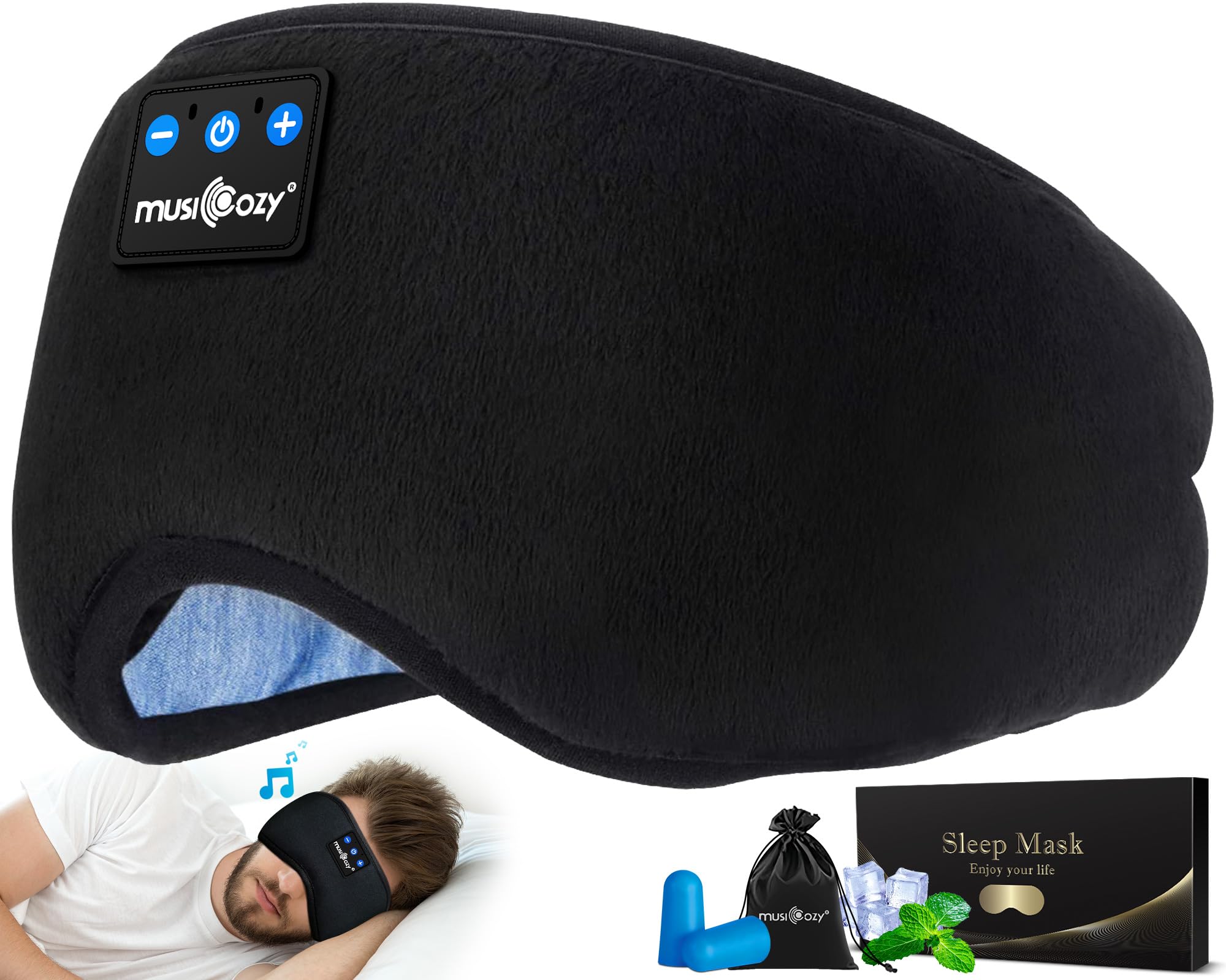 MUSICOZY Sleep Headphones Bluetooth 5.2 Headband Sleeping Headphones Sleep Mask, Wireless Music Eye Mask Sleep Earbuds for Side Sleeper Men Women Cool Tech Gadget Unique Gift Office Travel, Pack of 2
