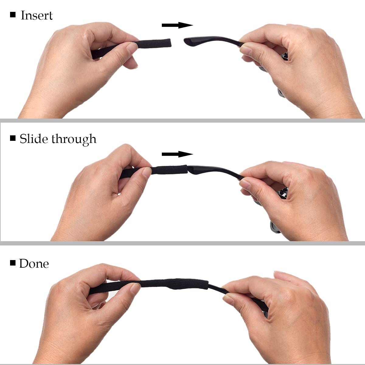 HALF CRESCEN Glasses Strap for Men Women (Pack of 2 Black) Keep Your Eyeglasses Close and Secure with our sunglasses strap