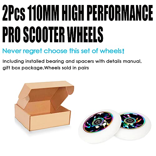 110mm Scooter Wheels Pair - 2pcs Neo 110mm Pro Stunt Scooter Replacement Wheels with ABEC-9 Bearing | Bearings Installed - Quality Scooter Wheels for Smooth Ride