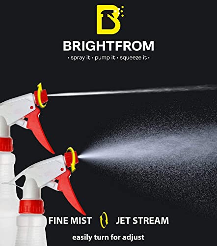 BRIGHTFROM 32 OZ Empty Plastic Spray Bottle, Heavy Duty with Adjustable Spray Nozzle, Chemical Resistant, All Purpose, Professional for Cleaning, Planting & Chemical Solutions