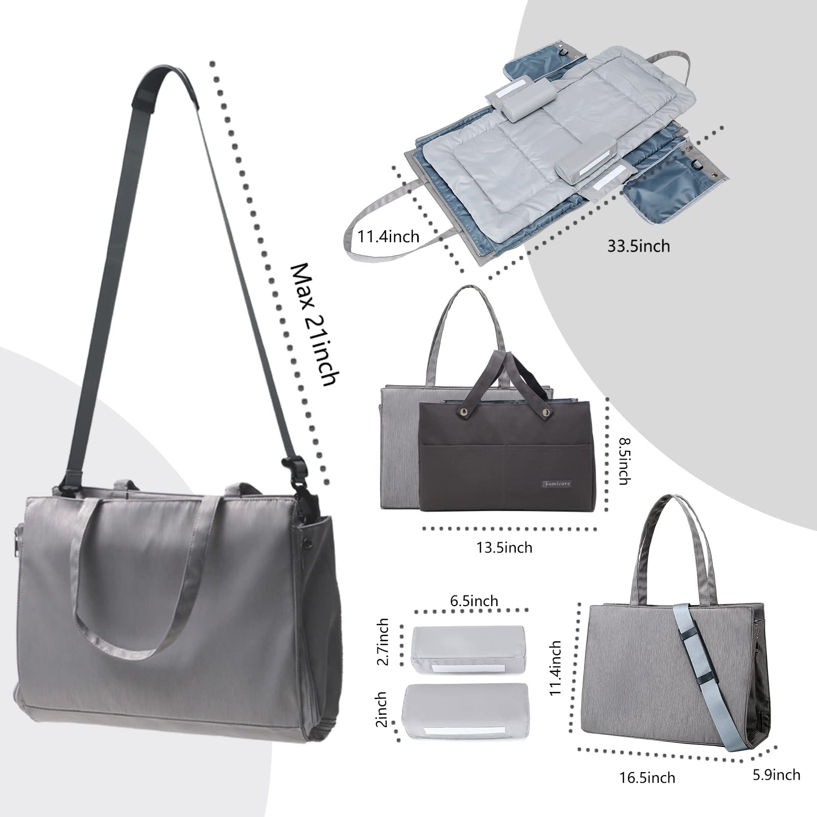 Diaper Bag Tote, Large Travel Diaper Bag, Baby Bags with Changing Pad and Diaper Bag Organizer Insert for Tote - Dark Grey