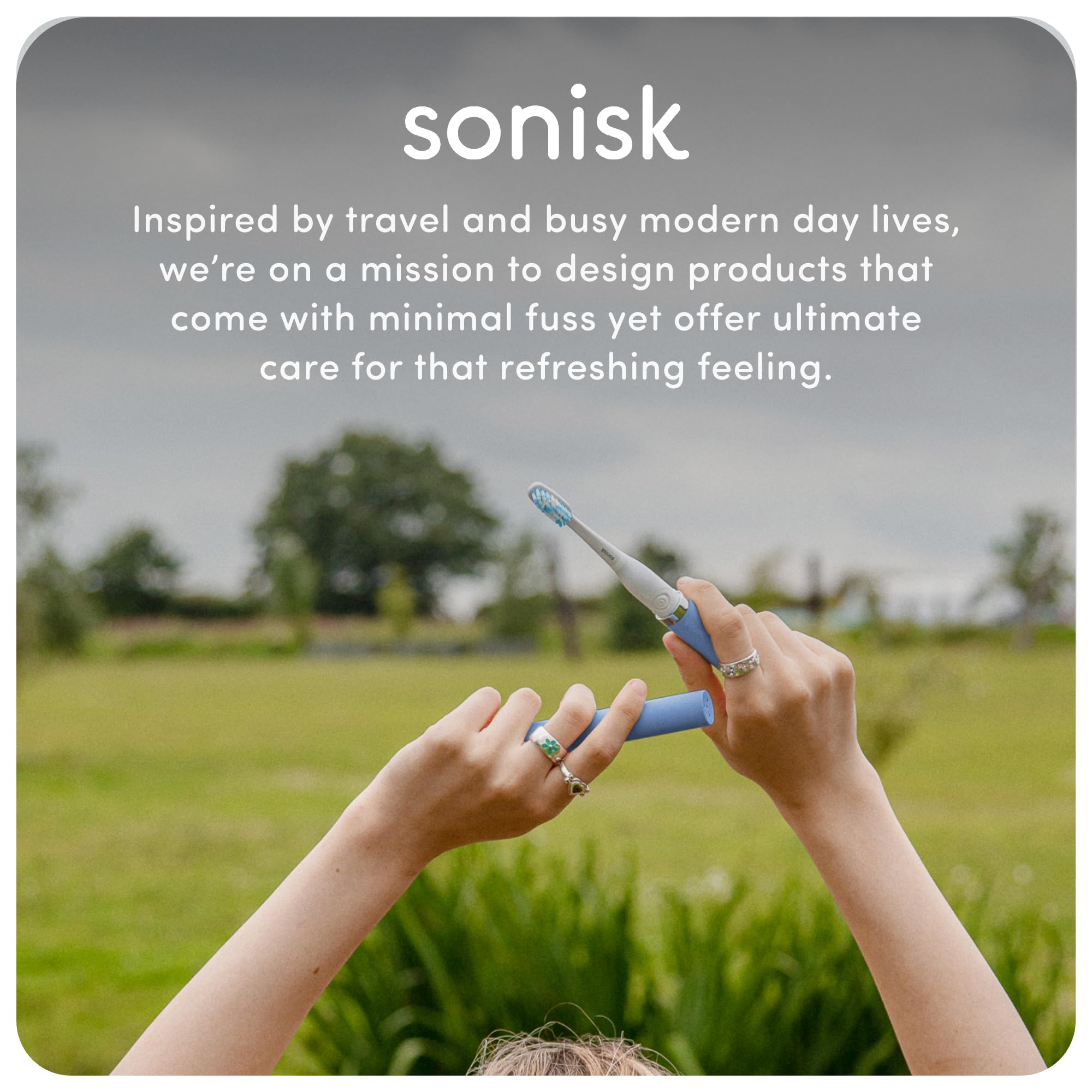 Sonisk Pulse | Battery Powered Electric Toothbrush | Sonic Technology | 1x Battery, 2X Brush Heads, 1x Travel Case Included | 31,000 Strokes Per Minute | Portable Size | Rose Gold