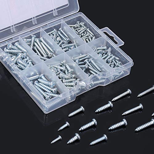 FARRAY Wood Screws, 224pcs Wood Screws Assortment Kit, Galvanized Carbon Steel Phillips Screw Set, Round Head Screws, Assorted Screws, Assorted Wood Screws, Screw Set Assortment, Self Tapping Screws