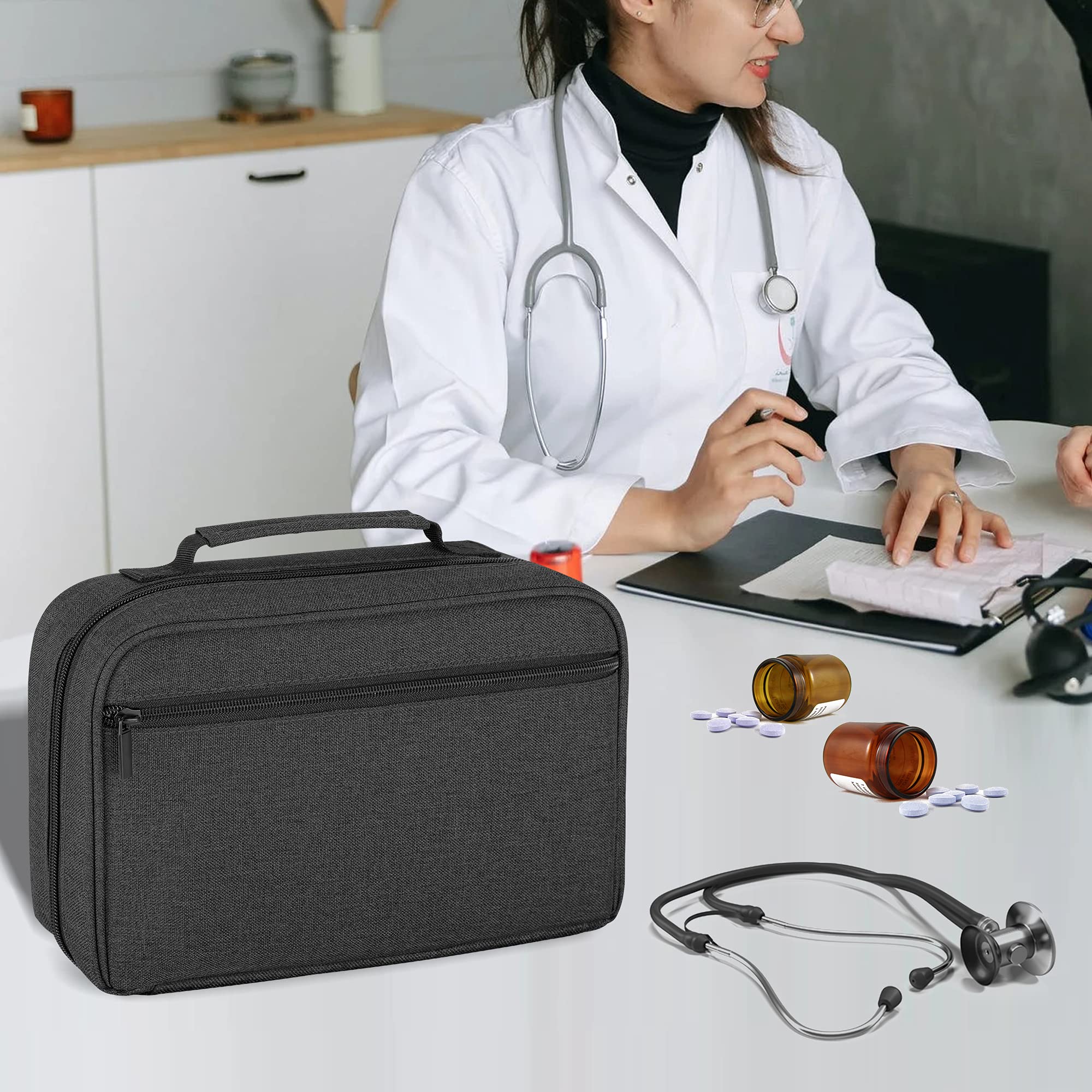 Damero Carrying Case for 2 Stethoscopes, Portable Stethoscope Case Compatible with 3M Littmann/ADC/Omron Stethoscope, BP Cuffs and Other Accessories, Black