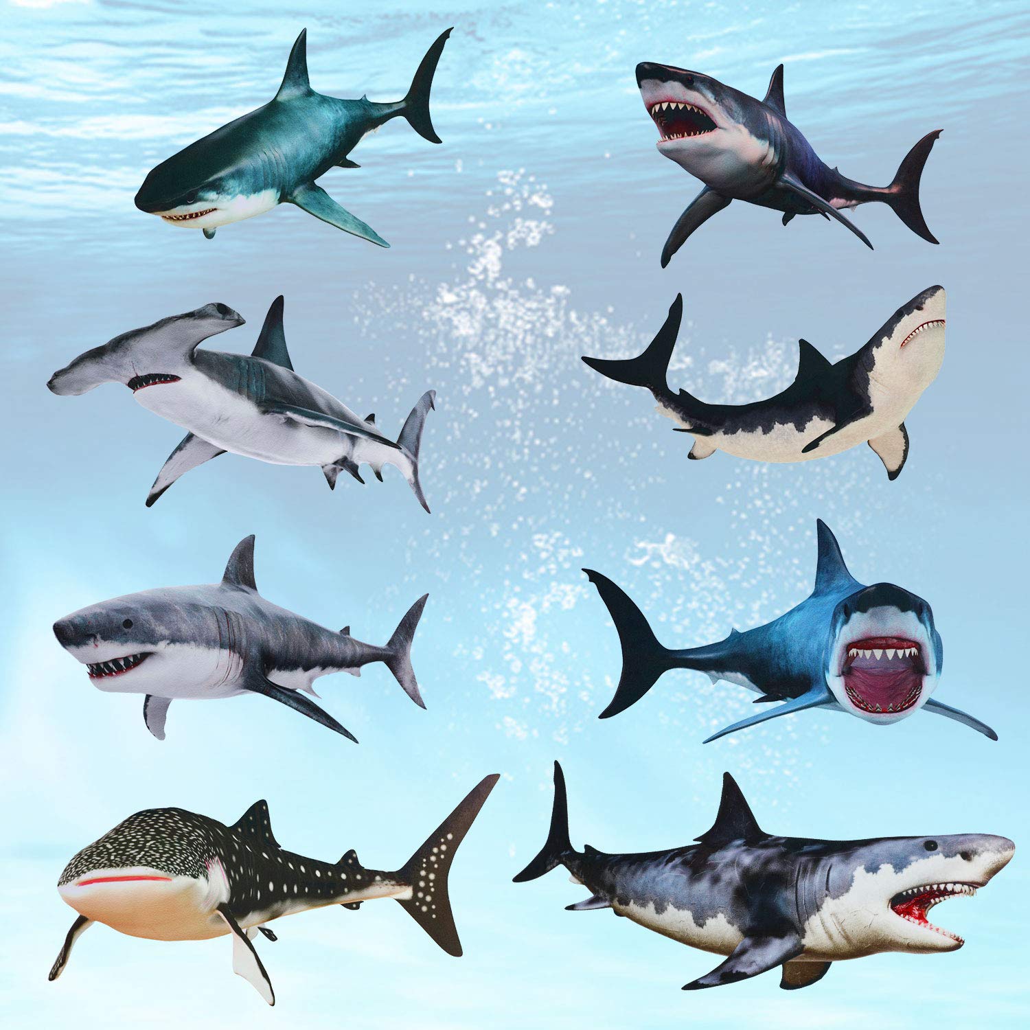 8 Pieces of Sharks Wall Stickers Peel and Stick Shark Wall Decals Sharks Removable Shark Decorations Sea Creature Animal Decal for Party Room Nursery Home Decor