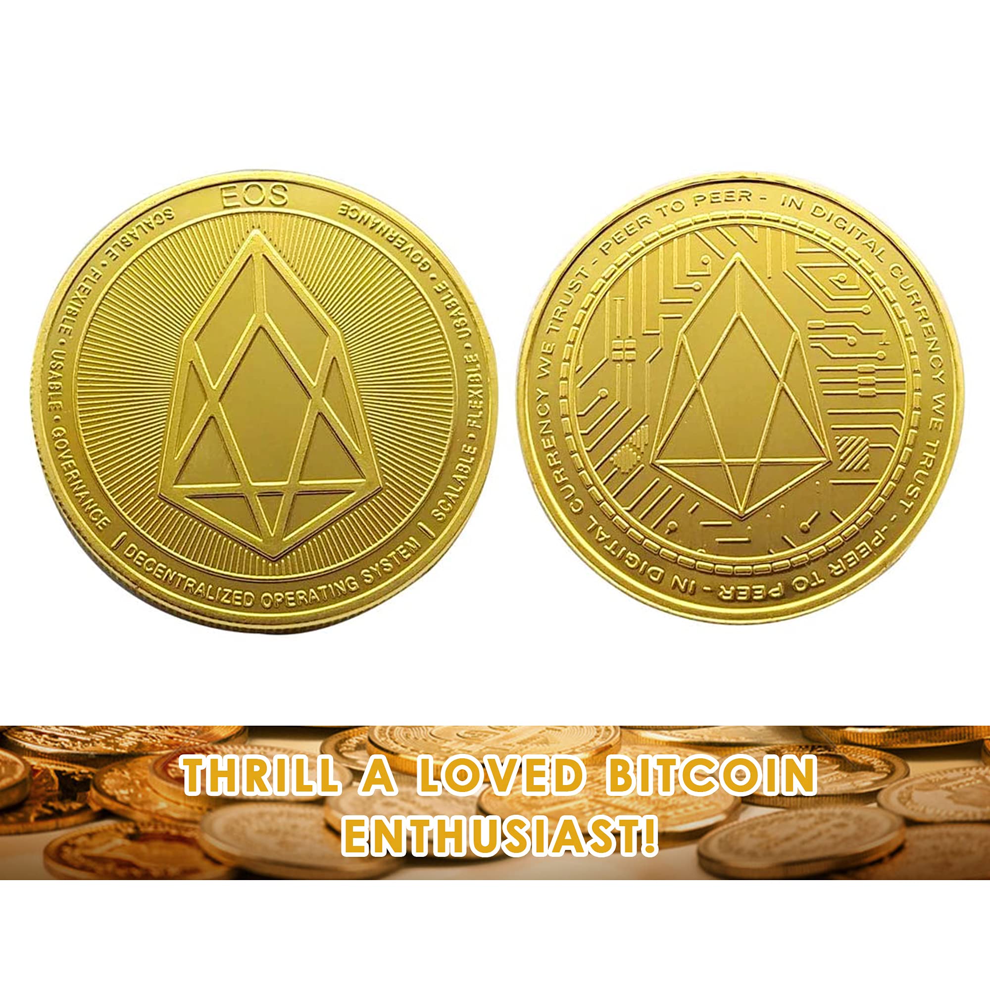 Neatbuddy 5PC Bitcoin Coin Collector Physical Cryptocurrency Gift Set, Bitcoin (BTC), Ethereum (ETH), Litecoin(LTC), Ripple (XRP),Eos (EOS),Gold and Silver Color