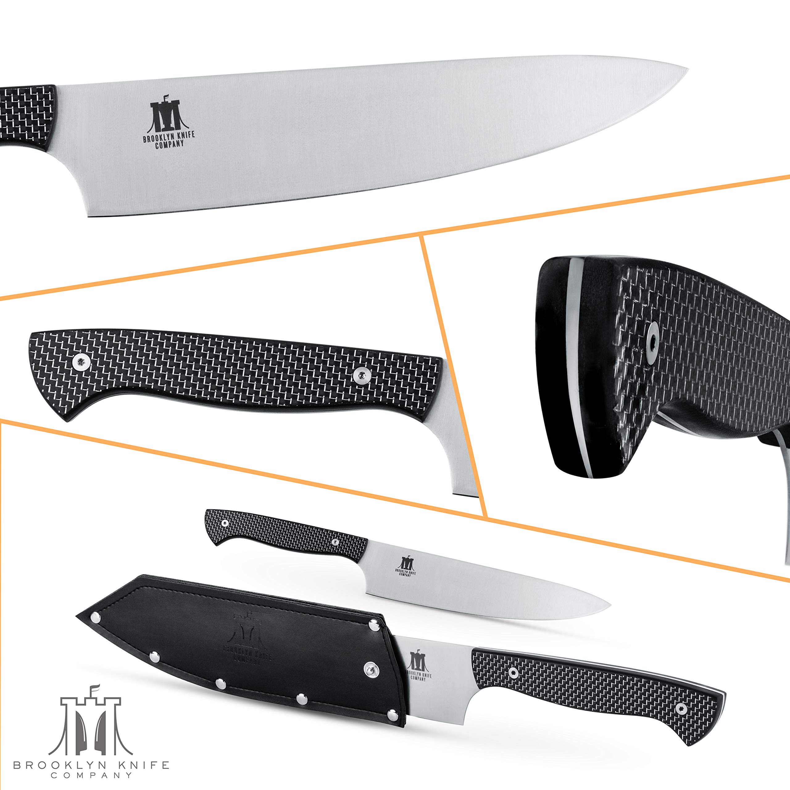 Brooklyn Knife Co. Chef Knife - Carbon Fiber Series - Japanese AUS-08 HC Super Steel - Sheath, 8-Inch