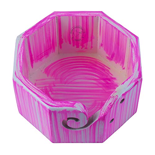 Hind Handicrafts Premium Solid Dark Handmade Crafted Wooden Portable Antique Yarn Storage Bowl Tray - Holder for Knitting Crochet Hook Accessories (Teak Pink, 6" x 6" x 3")