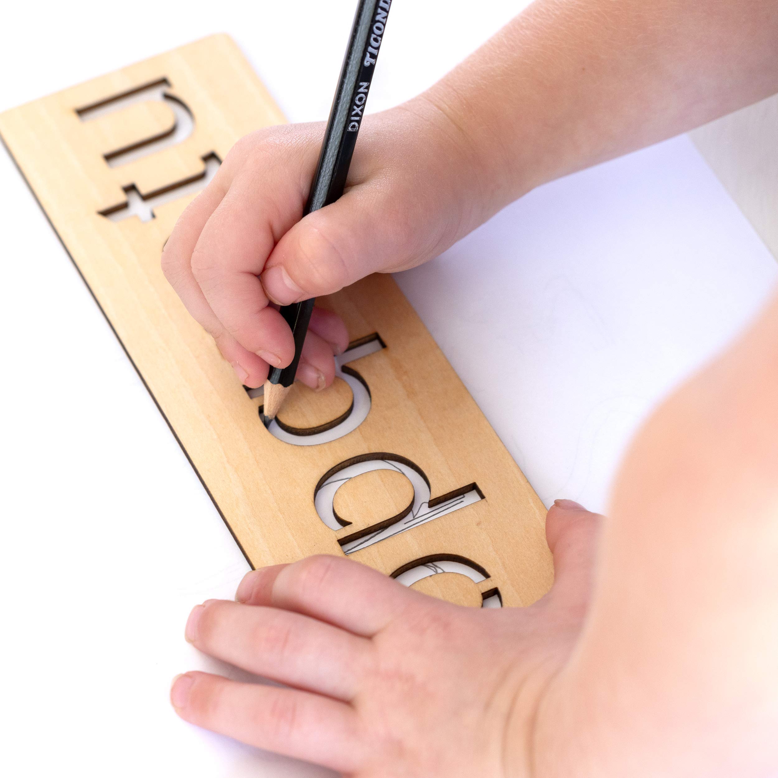 Bodima Educational Wood Handwriting Stencil Set | Easy-to-Use Handwriting for Kids & Preschoolers | Montessori Letters Stencils for More Convenient Handling & Tracing