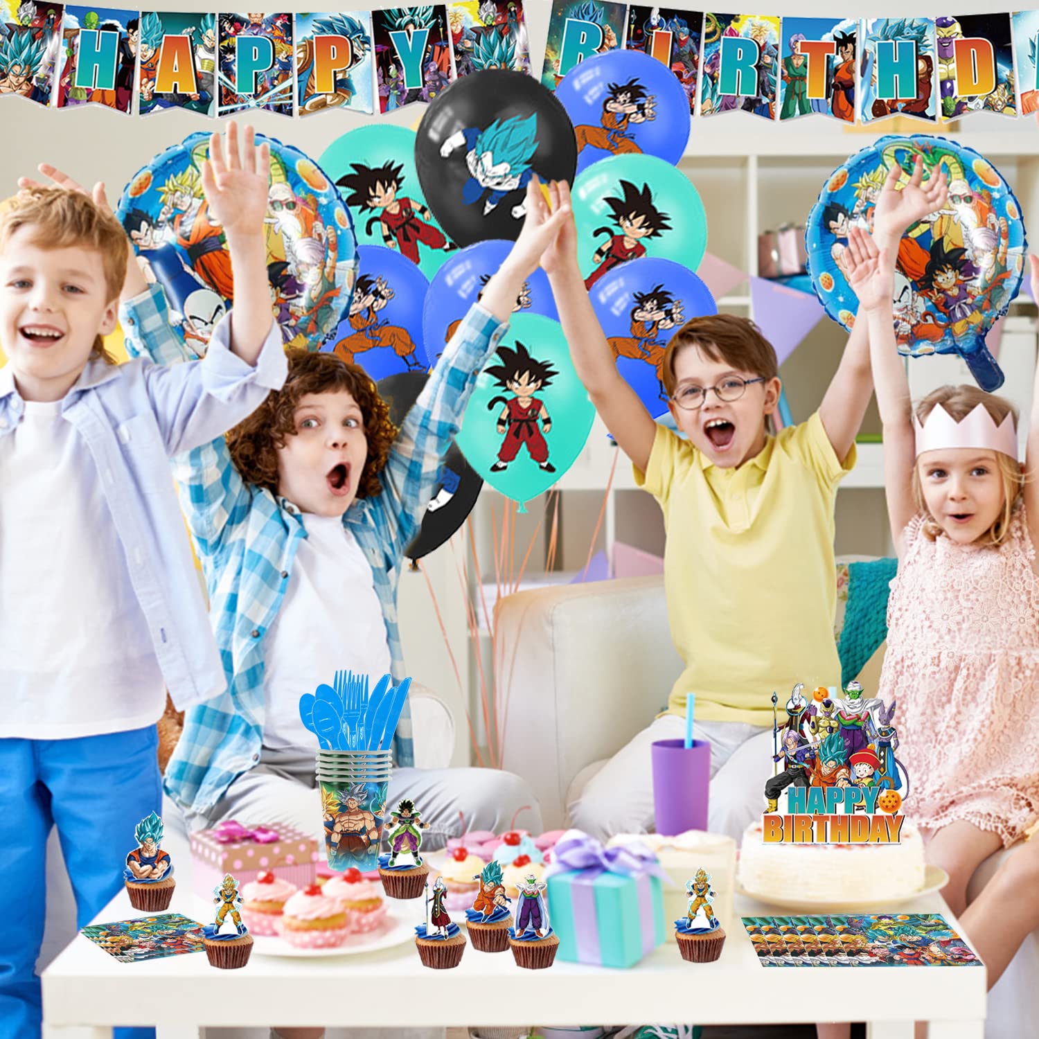 199pcs Birthday Party Decorations, Birthday Supplies Birthday Party Supplies include Backdrop Banner Balloons Cake Topper Plastic Swirls Tableware