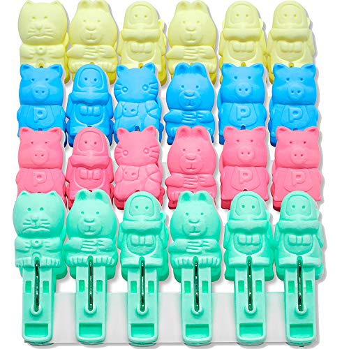 Foshine Clothespins 48pack Clothes Clips Cute Sturdy Cartoon cat Monkey Clothes pins Plastic Pegs Clothespin Laundry Windproof Clothespin Photo Paper Pegs Craft Clips Painting Display Pegs Kitchen