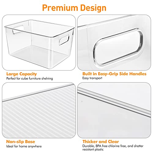 5 PACK Clear Plastic Storage Bins –Pantry Organization and Storage Bins-Cabinet Organizers-Fridge Organizer-Household Food Storage Baskets for Countertops, Refrigerator, Bedrooms, Bathrooms