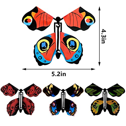 HLARTNET Magic Flying Butterfly Toy - Magic Wind Up Rubber Band Powered Flying Butterfly Surprise for Colorful Bookmark and Greeting Card Mother's Day Surprise Gift 6 Pcs