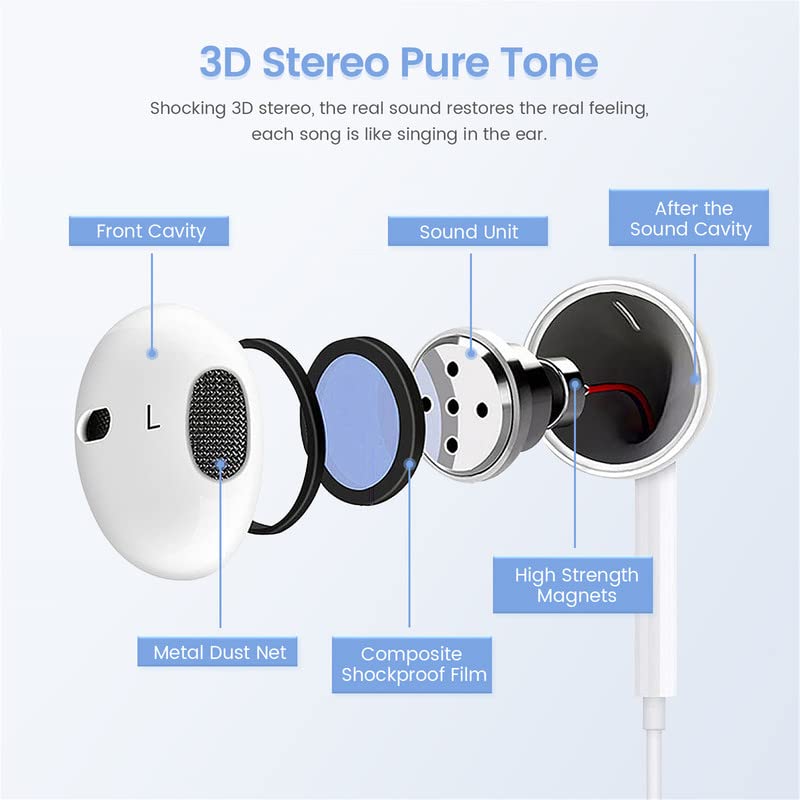 2 Pack-Apple Earbuds for iPhone Headphones Lightning Connector [Apple MFi Certified] Wired Earphones Built-in Microphone & Volume Control Compatible with iPhone 14/13/12/11/XR/XS/X/7/8