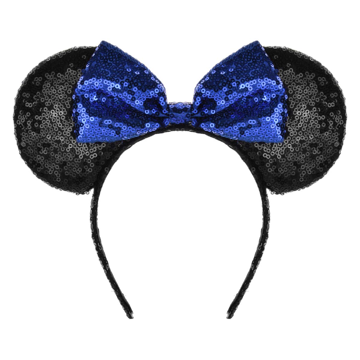 A Miaow Sequin Black Mouse Ears Headband MM Glitter Hair Clasp Adults Women Butterfly Hair Hoop Birthday Party Holiday Park Photo Supply (Black and Blue)