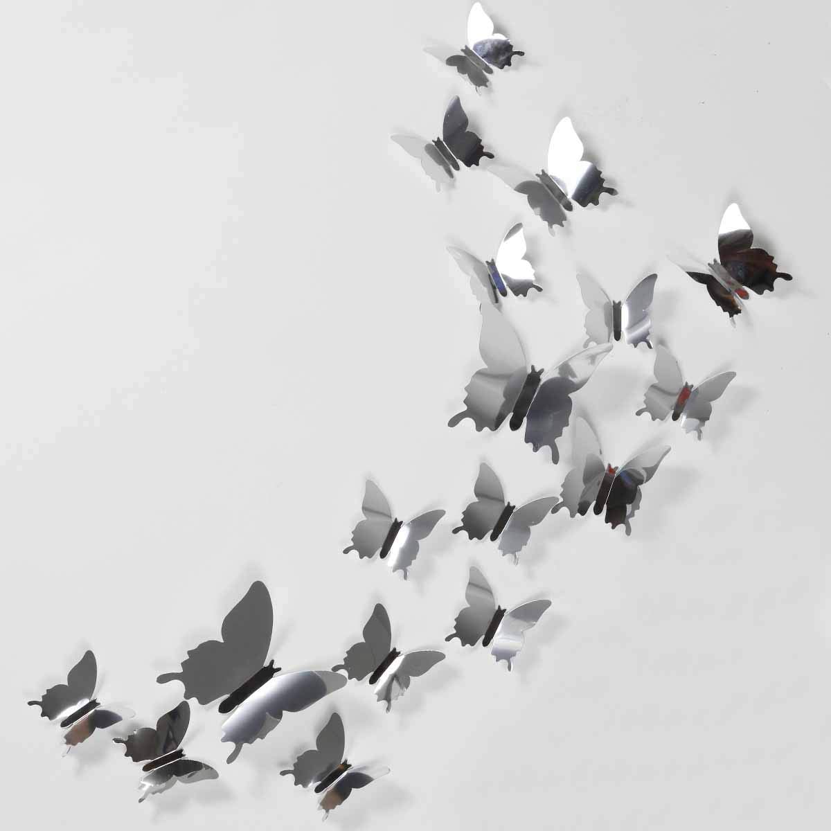 24pcs DIY Mirror 3D Butterfly Removable Mural Stickers Wall Stickers Decal for Home and Room Decoration