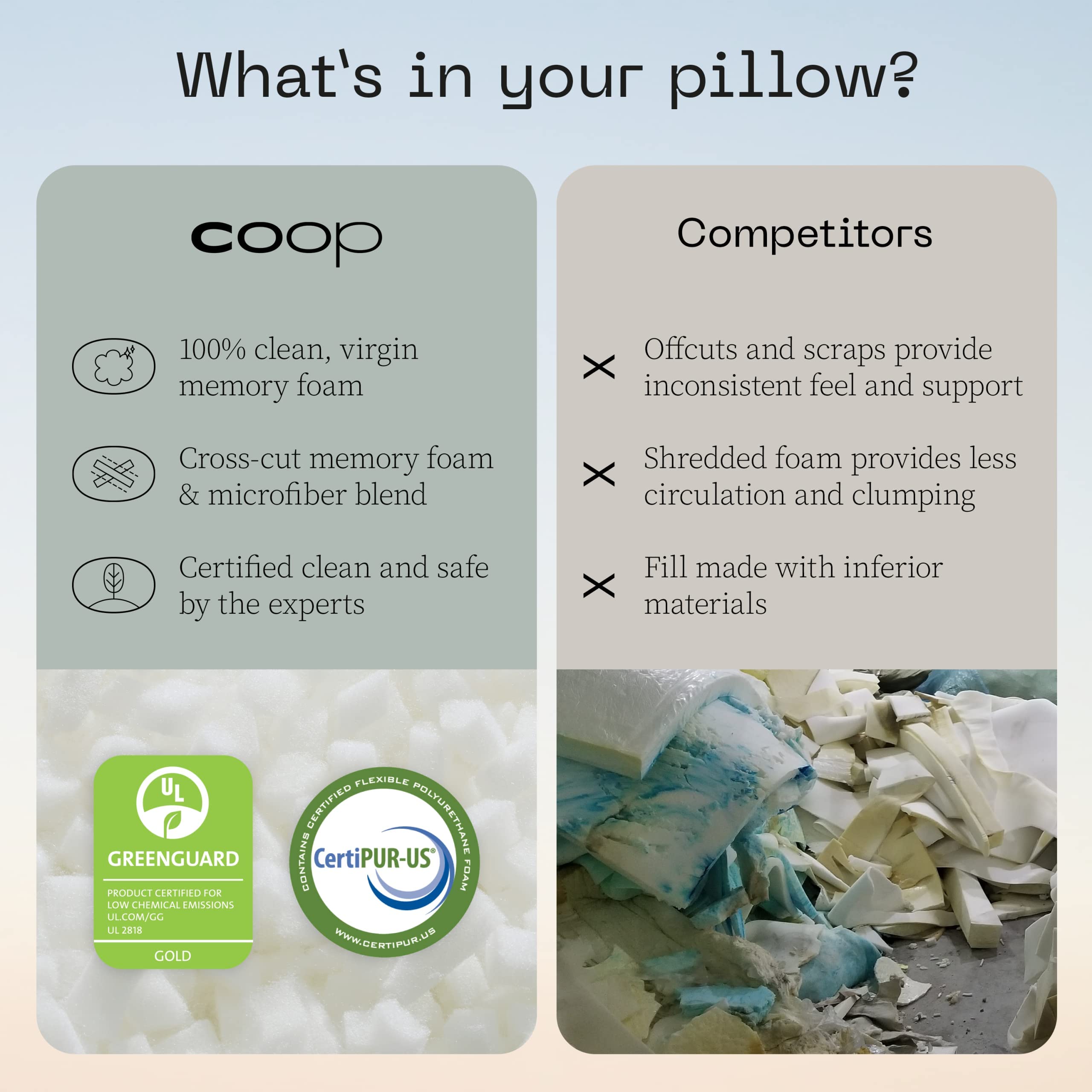 Coop Home Goods - Toddler Pillow (14x19) and Grey Pillow Protector - Premium Cross-Cut Memory Foam - Soft Lulltra Washable Cover from Rayon - CertiPUR-US/GREENGUARD Gold Certified