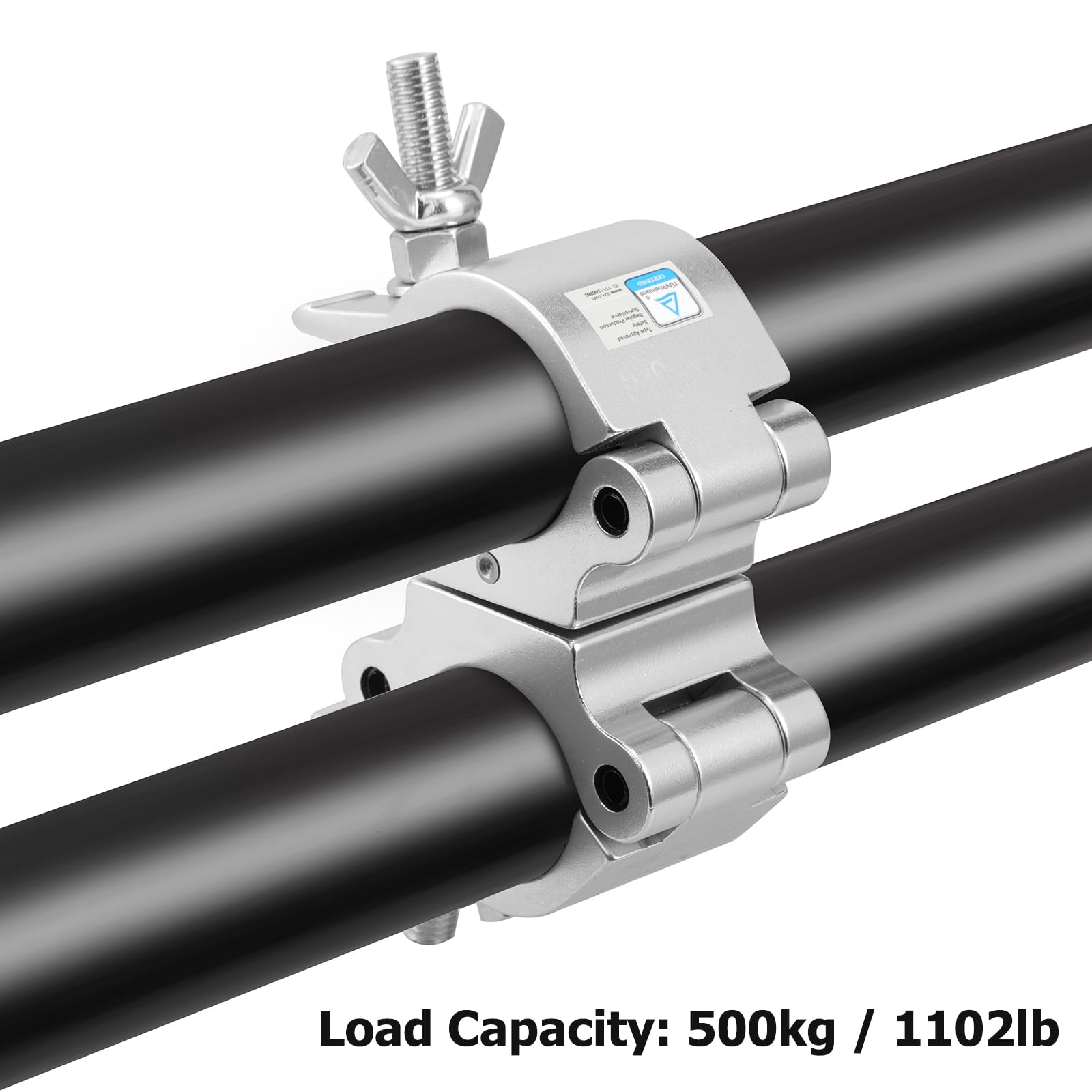 2 Inch Pro-Swivel Truss Clamp TUV, 2 Pack Eyeshot Heavy Duty 1100lb Swivel Coupler Truss Clamps, Dual Head Turn As Needed Two 360 Degree Lighting Clamps, Fit Pipe/Truss OD 48-52mm