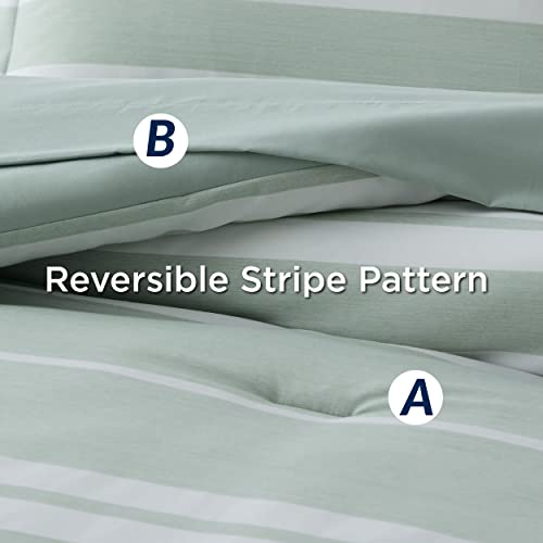 Bedsure Bed in a Bag Queen Size 7 Pieces, Sage Green White Striped Bedding Comforter Sets All Season Bed Set, 2 Pillow Shams, Flat Sheet, Fitted Sheet and 2 Pillowcases