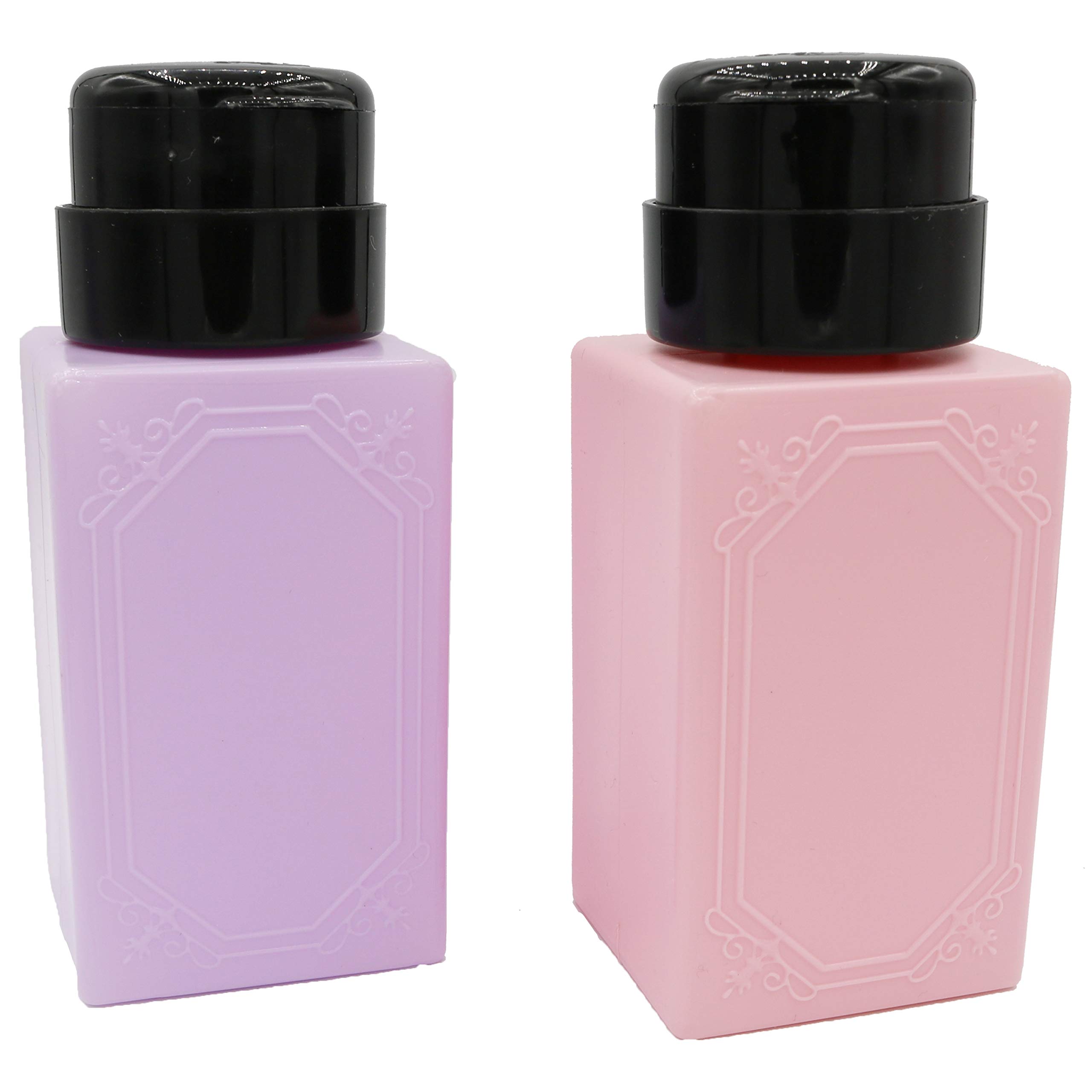 naildrobe 2 PACK One- Touch Pump Dispenser Bottles for Acetone, Rubbing Alcohol, Toner, Makeup Remover, etc (includes 2 colors, total 2 Pack)