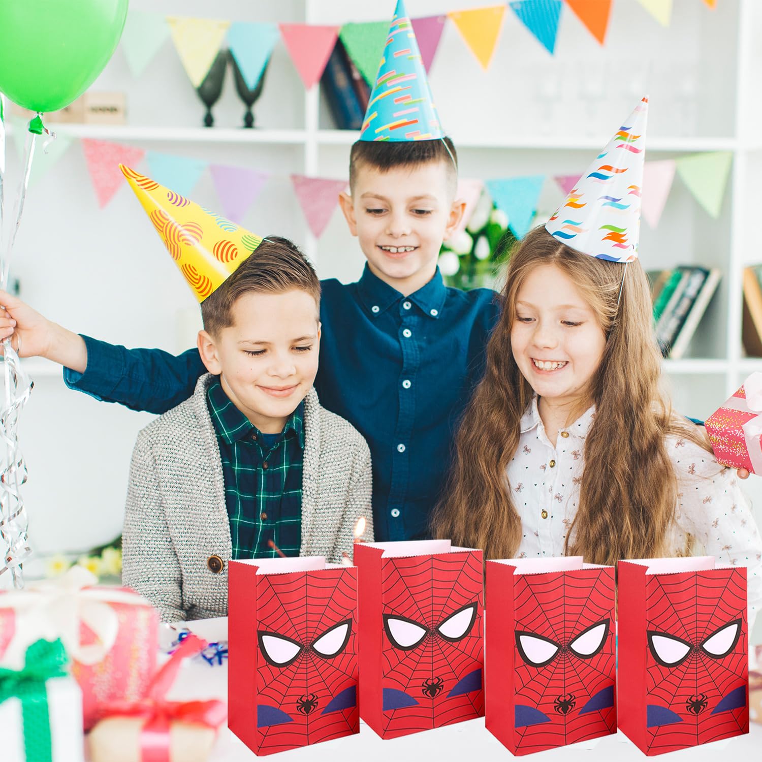 24pcs Party Candy Bags 12 Gift Bags 12 Stickers Hero Theme Birthday Party Gift Bags, red