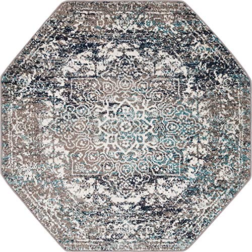 Rugs.com Arlington Collection Rug β 5 Ft Octagon Grey Medium-Pile Rug Perfect for Living Rooms, Kitchens, Entryways
