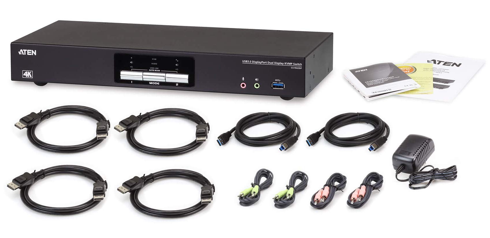 ATEN 2 Port 4K DisplayPort KVM Switch 2 Monitors 2 Computers Dual Monitor KVM Switch, Share USB Peripherals, Independent KVM, USB, and Audio Switching CS1942DP