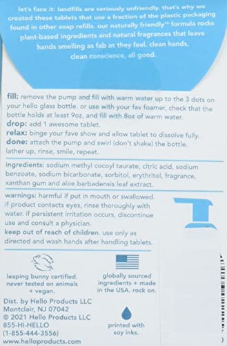 hello Foaming Hand Soap Tablets for Refilling, Dissolvable Hand Soap with Aloe and Sea Minerals Fragrance, Plant Based Soap Ingredients, No Harsh Preservatives, 6 Pack, 0.31 OZ Each
