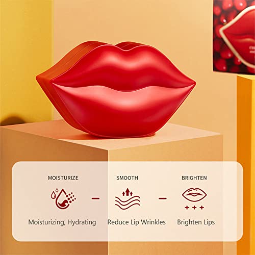 20Pcs Moisturizing Restores Moisture Lip Mask for Dry Lips and Lip Lines Overnight Lip Care, Gel Treatment Plumping Lips Mask (Red)