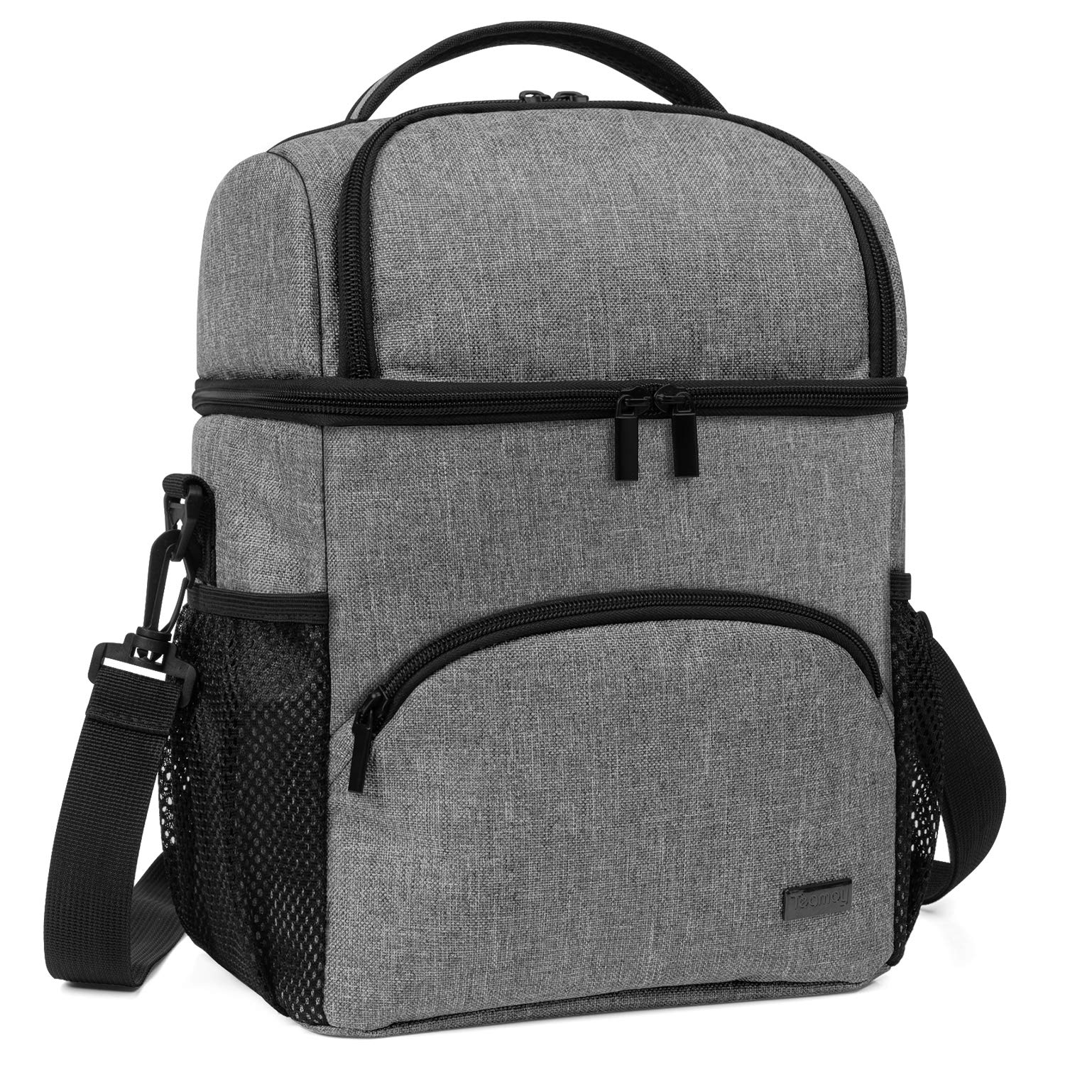 Teamoy Double Layer Breastmilk Cooler Bag with Ice Pack, Travel Baby Bottle Cooler Bag Tote Up to 6 Large 9 Ounce Bottles, Gray
