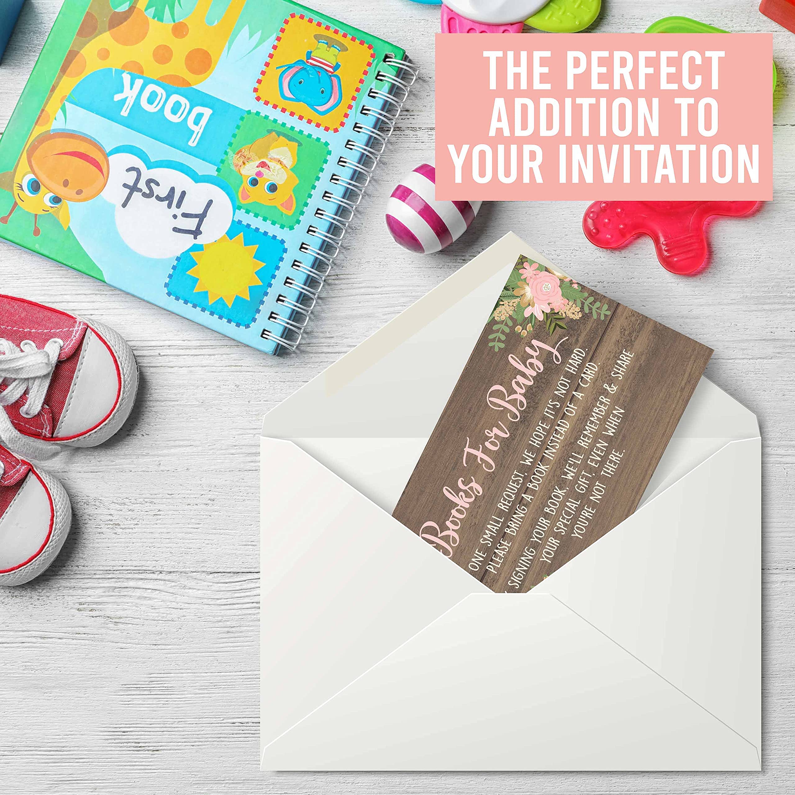 Hadley Designs 25 Oh Deer Invitations, 25 Books Request Cards, Sprinkle Invite for Girl, Bring A Book Instead Of A Card, Invitation Inserts for Baby Shower Guest Book