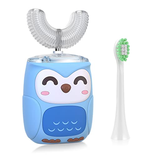 Flying Ideas Kids Electric Toothbrush, U Shaped Toothbrush, Ultrasonic Automatic Toothbrush Kids with 6 Modes, Full/Whole Mouth Baby Toothbrush, IPX7 Waterproof(Light Blue)