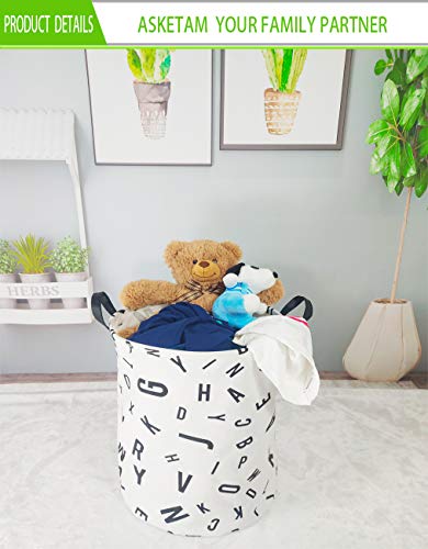 ASKETAM Fabric Laundry Basket Canvas Laundry Hamper for Dirty Clothes Toy Organizer Kid Nursery Room Decor Basket (letter)
