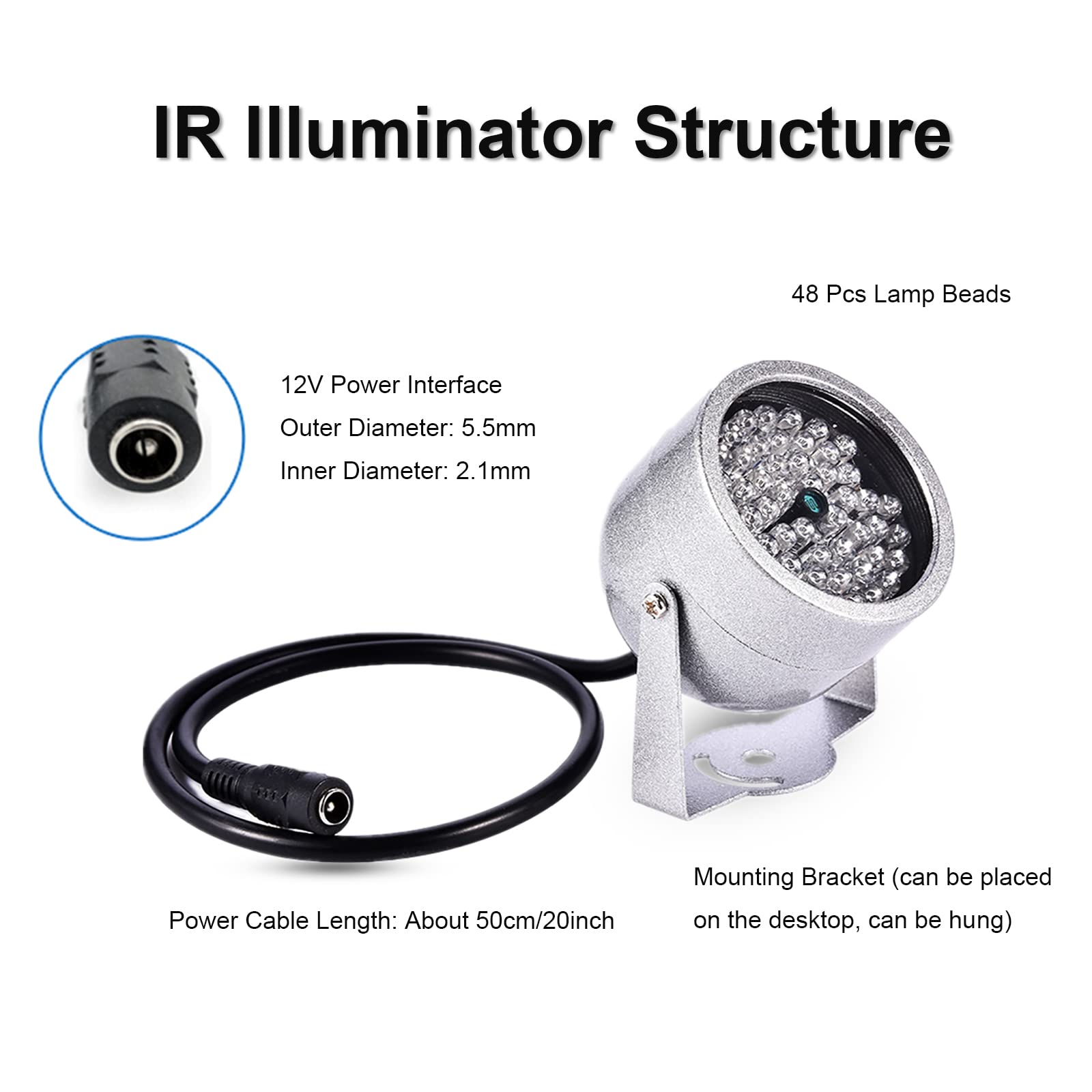 ASHATA IR Illuminator, 48 LEDs Night Vision IR Infrared Light for Security Camera CCTV and IP Camera, 60 Degree Wide Angle, Waterproof, Illuminating Distance of 16 to 66ft, Auto Light on Sensor