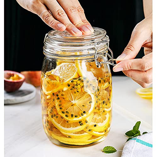 BPFY 4 Pack 32 oz Glass Jars With Airtight Lids And Leak Proof Rubber Gasket, Wide Mouth Mason Jars with Hinged Lids for Food Storage, Cereal, Pasta, Sugar, Beans, Pickle Jars, Kitchen Canisters