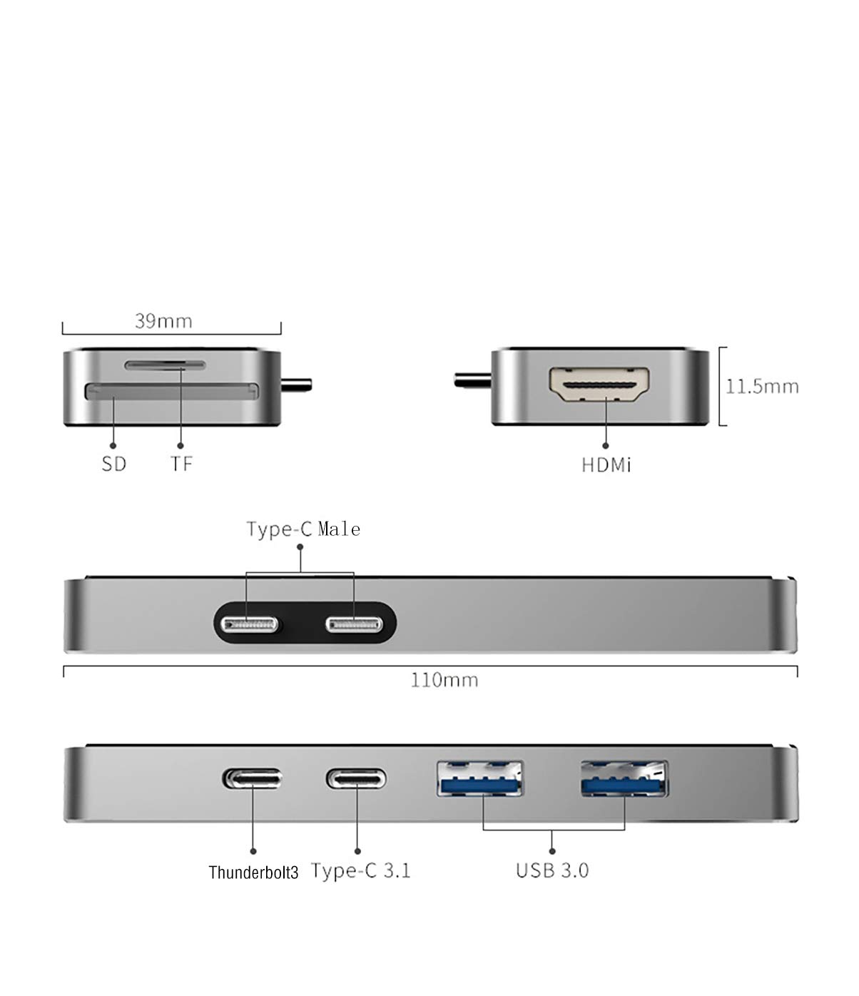 BSD USB C Hub Adapter for MacBook Pro 2016/2017/2018/2019 and MacBook Air 2018.with 4K HDMI, Thunderbolt 3,TF, 2×USB 3.0, SD/Micro Card Readers and Type-C Interface 7In1.