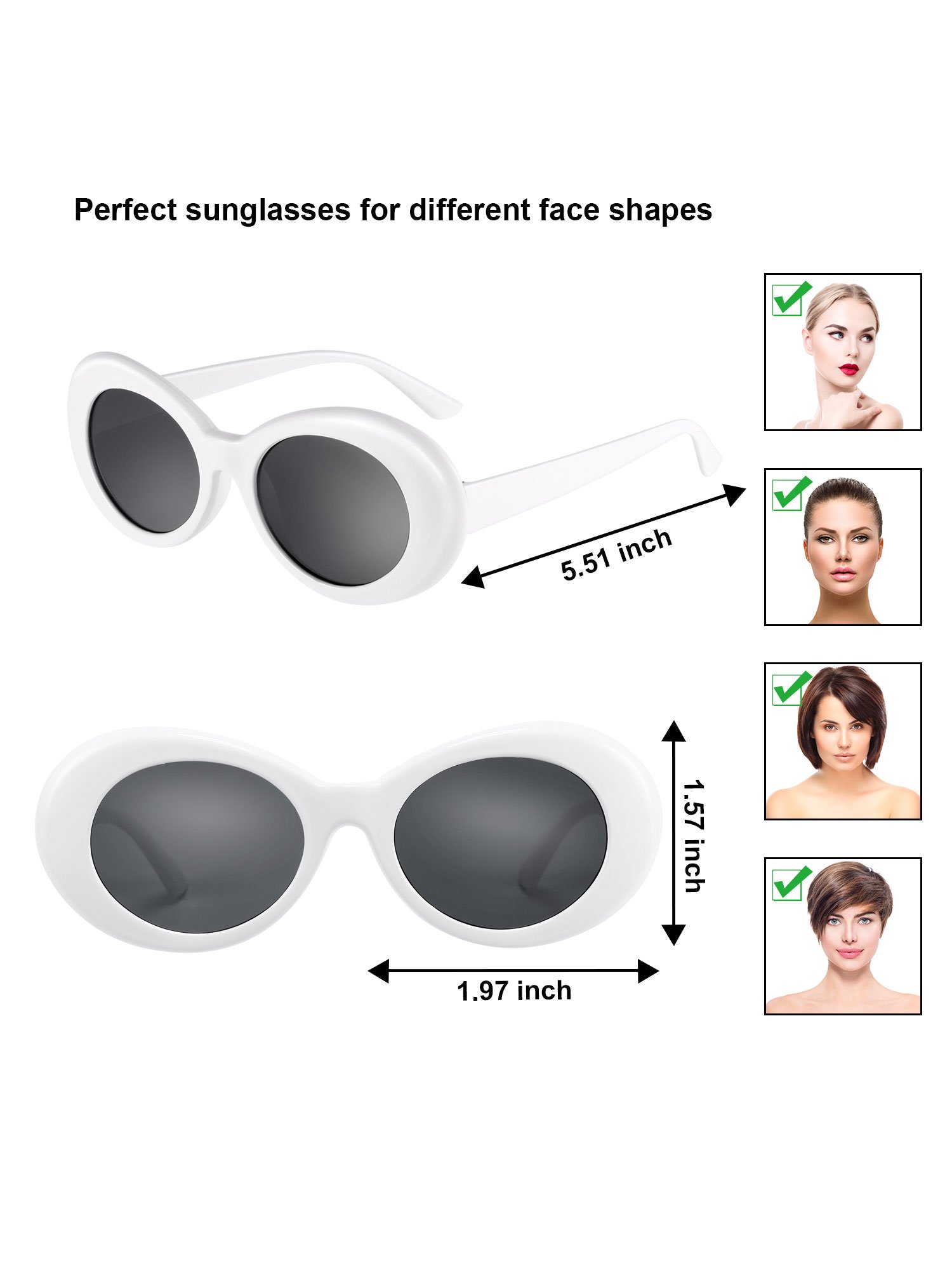 18 Pack Retro Clout Oval Mod Thick Frame Round Lens Sunglasses Women Men Sunglasses White