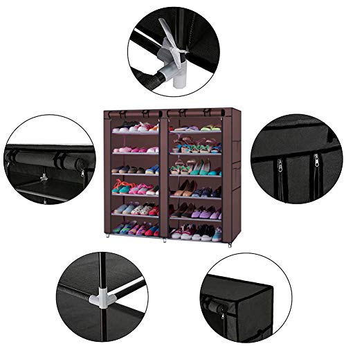 Amuxing Shoe Rack Portable Shoe Storage Organizer 6 Tiers Boots Rack with Nonwoven Fabric Dustproof Cover (Brown)