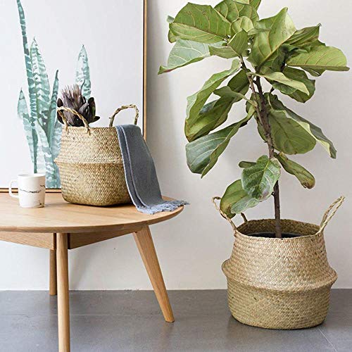 BeeGreeny Seagrass Belly Basket | Handwoven Foldable Storage Basket with Handles for Laundry, Picnic, Pot Cover, Decor | Natural, Eco-Friendly Household Items