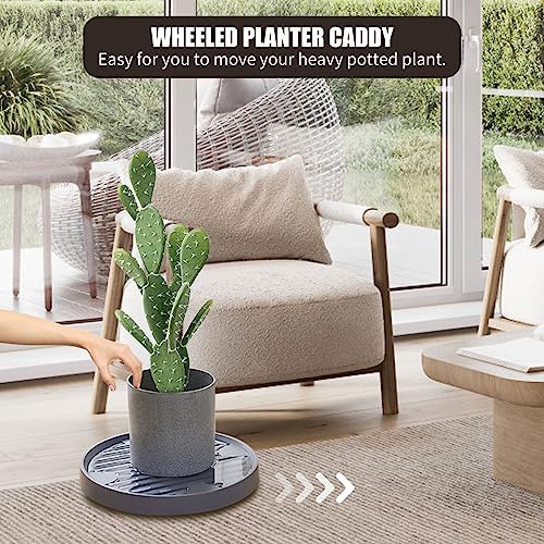 2Pack Plant Caddy with Wheel, 360°Plant Pallet Caddy with 4 Invisible Wheels, Heavy Duty Plant Trolley with Casters Outdoor Planter Stand Load Capacity 180 lbs, 12Inch (Grey)