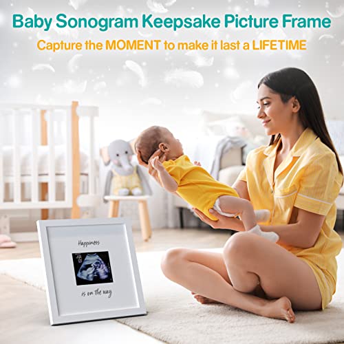 1Dino Baby Sonogram Keepsake Picture Frame, Deluxe Ultrasound Frame- Large 10βx10β White Natural Wood Photo Frame- Gift Idea for Expecting Parents, Baby Shower, First Time Mom/Dad Gifts, Nursery Decor